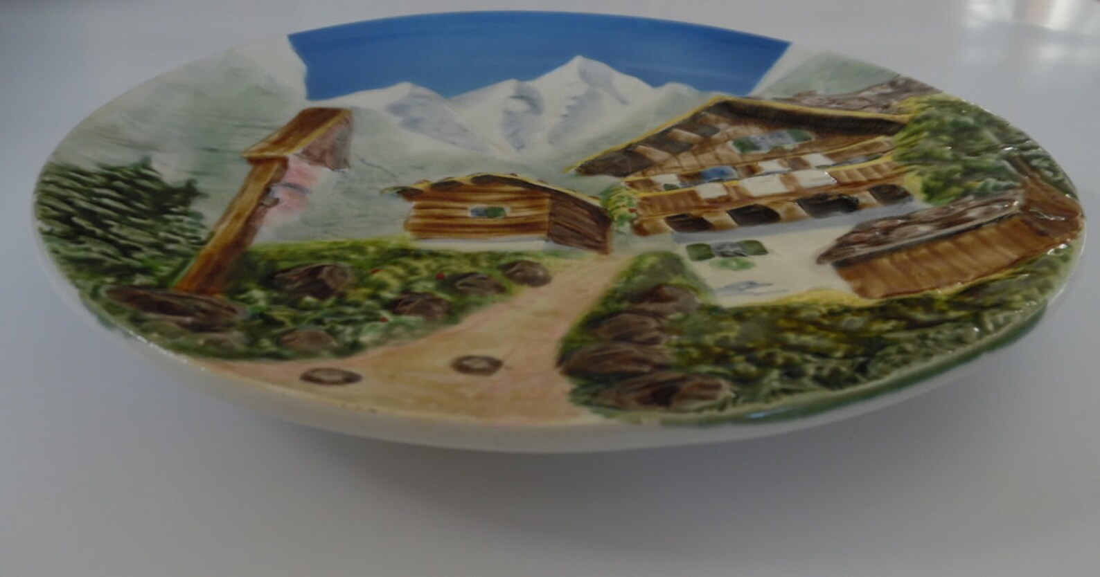 WESTERN GERMANY PLATE Alpine Embossed Vintage Mountains Chalet | Etsy