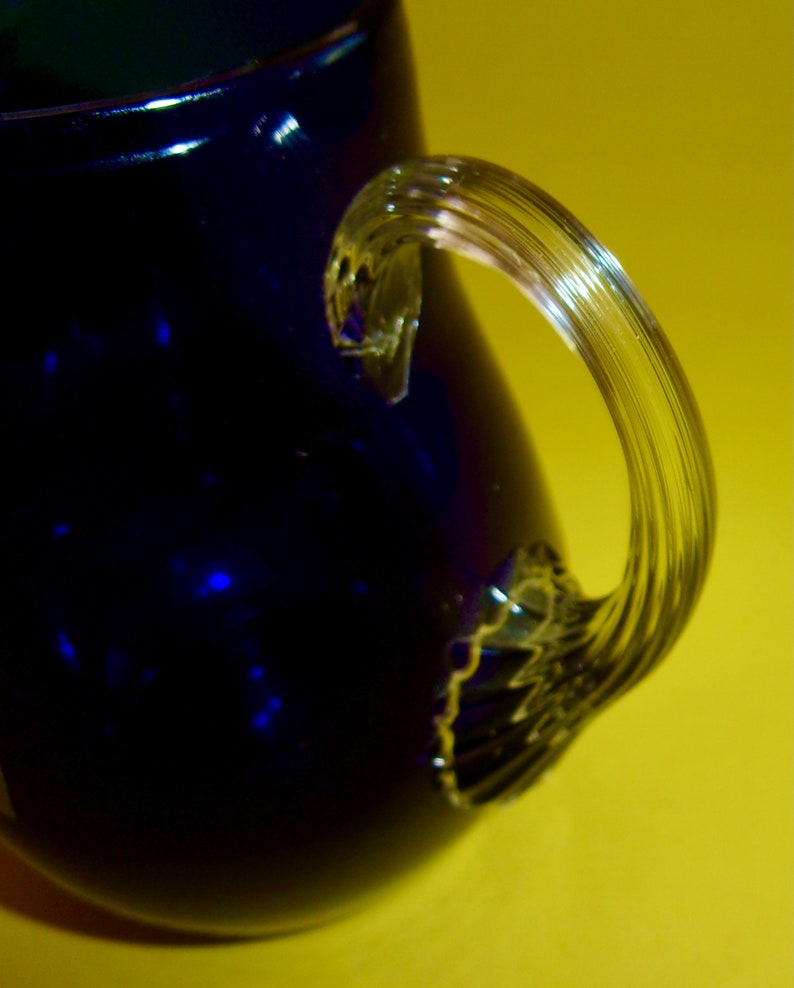 PILGRIM GLASS PITCHER Cobalt Handmade U.S.A. Vintage Clear Applied ...