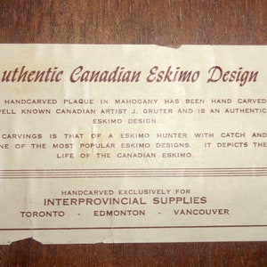 INUIT CARVING J. GRUTER Vintage Art Canada Hand Carved Mahogany Life of ...