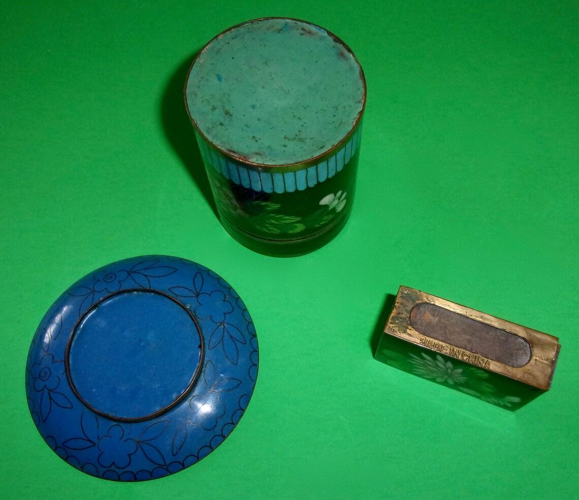CLOISONNE CIGARETTE MATCHBOX Ashtray Dish Three 3 Piece Set | Etsy