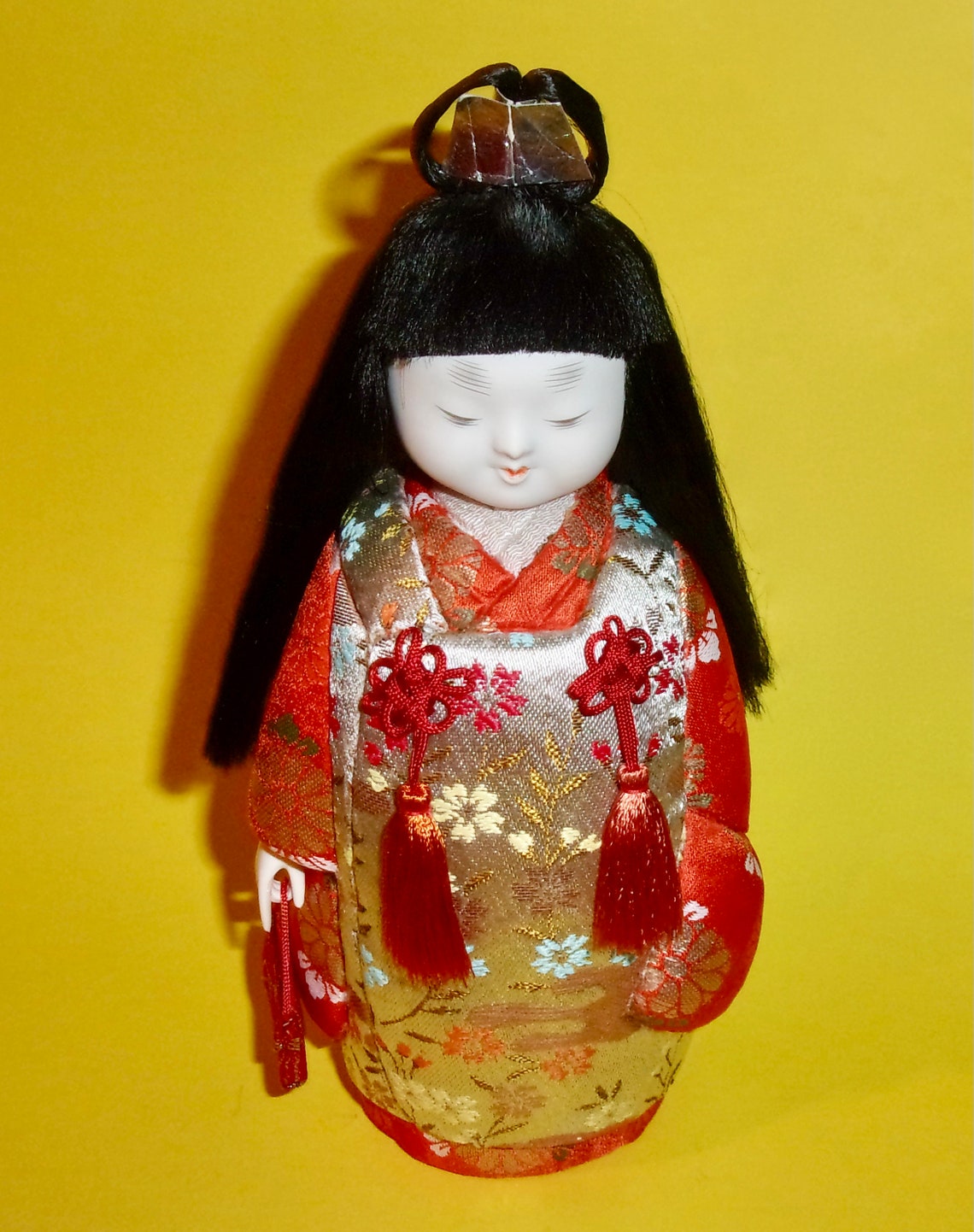 KIMEKOMI GOFUN DOLL Japan Vintage Girl Orange Silver Brocade | Etsy