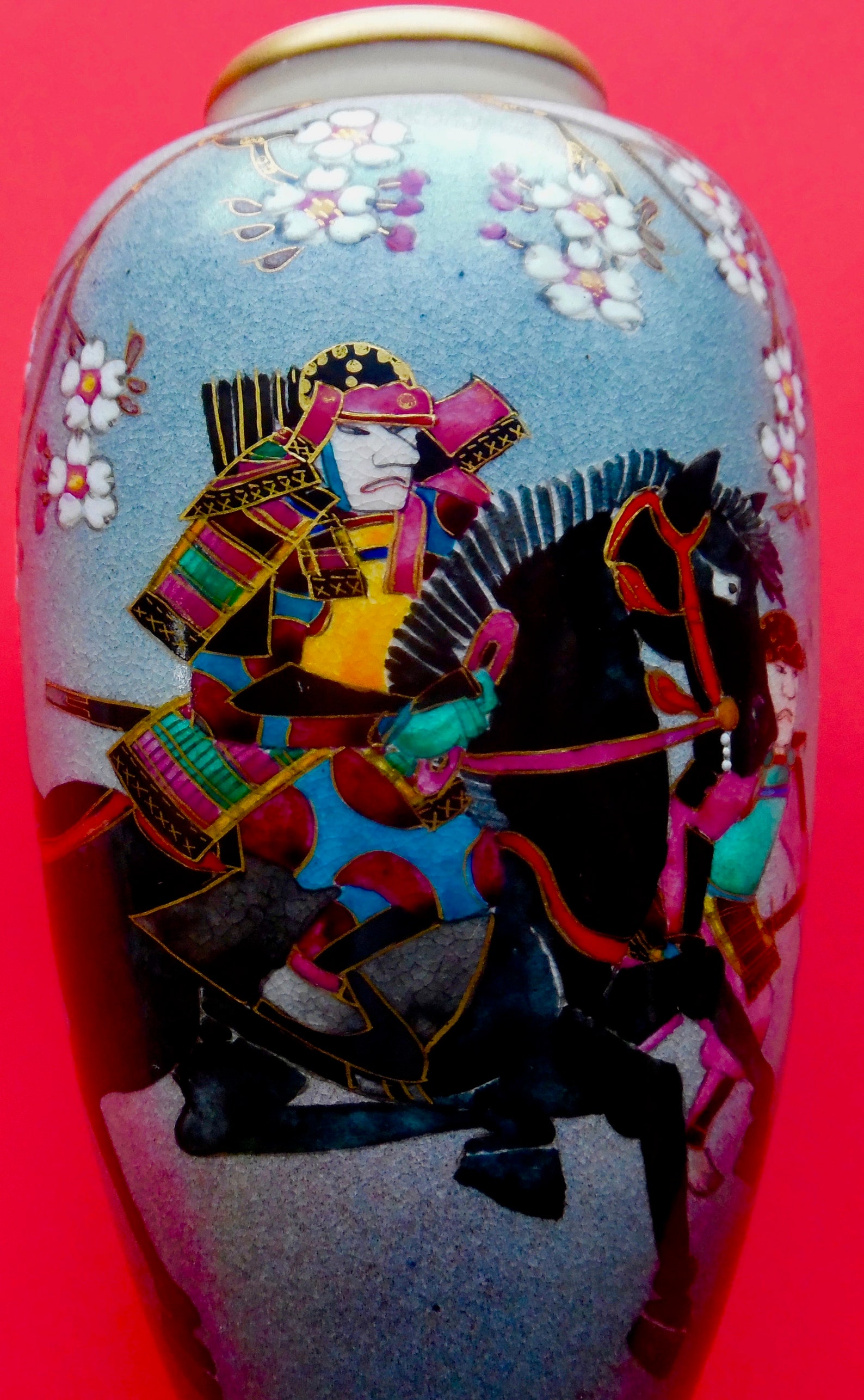 ANTIQUE SATSUMA VASE Pottery Samurai Black Horse Cherry - Etsy