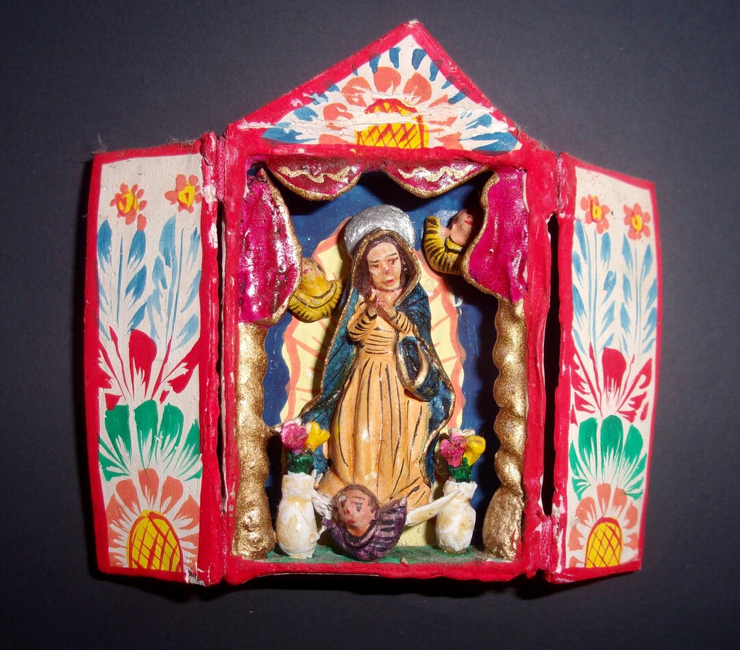 VIRGEN DE GUADALUPE Retablo Diorama Box Our Lady Mary Mother of Jesus ...