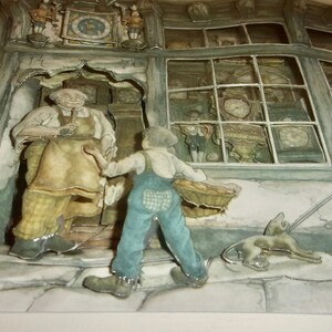 ANTON PIECK DIORAMA Vintage 3-D Shadow Box Clock Shop Keeper Young Boy ...