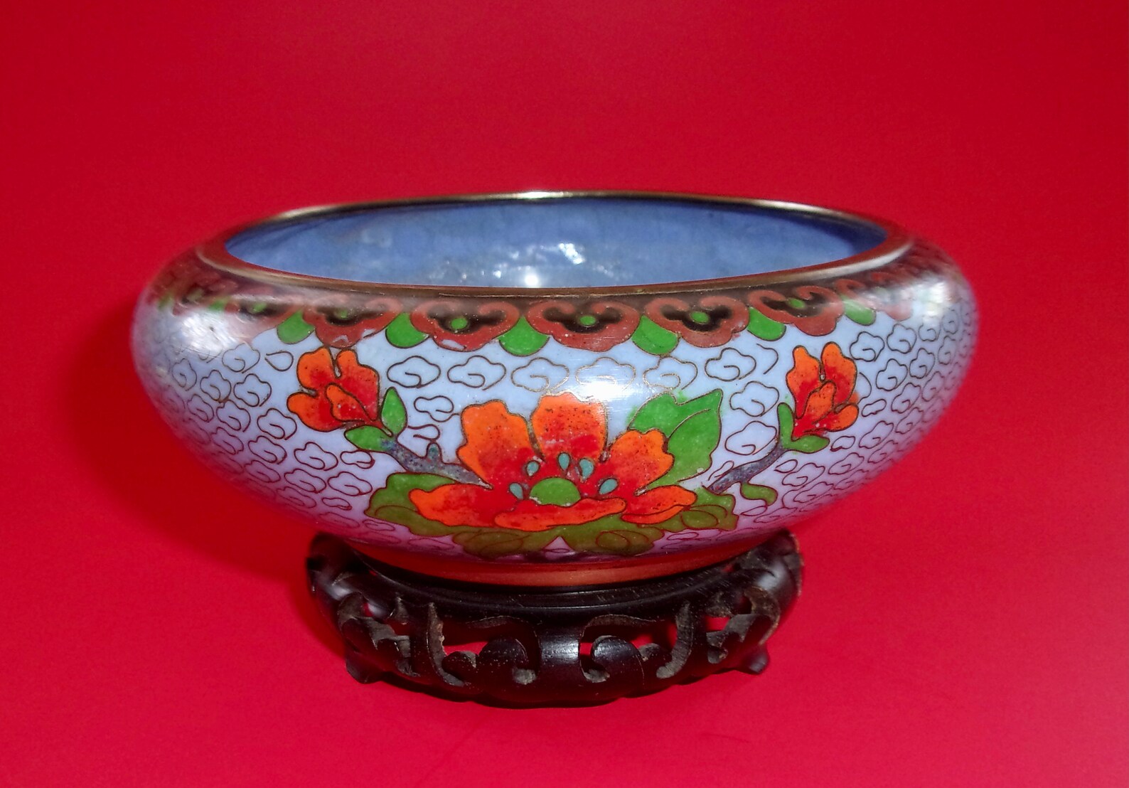 CLOISONNE ENAMELED BOWL Light Blue Chinese Floral Butterfly - Etsy