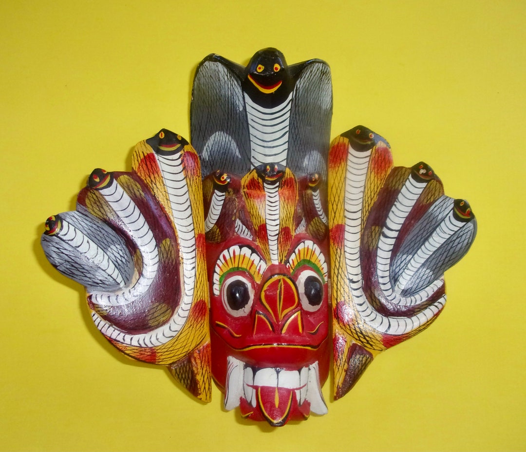 NAGA RAKSHA MASK Vintage Carved Light Weight Wood Bulging Eyes Snake ...