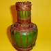 AWAJI WARE VASE Japan Antique Asian Woven Wicker Bamboo Emerald Green ...