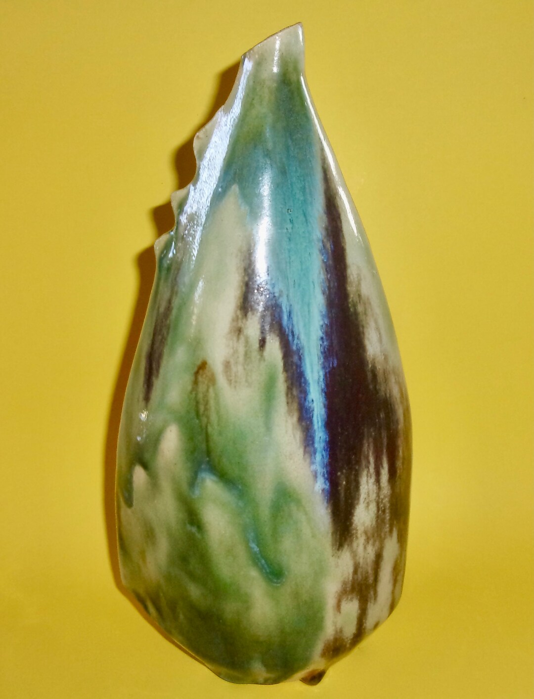 POTTERY BUD VASE Studio Art Object Bud Vintage Drip Glaze Spine Blue ...