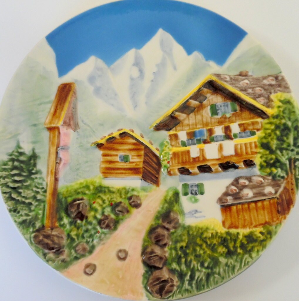 WESTERN GERMANY PLATE Alpine Embossed Vintage Mountains Chalet - Etsy