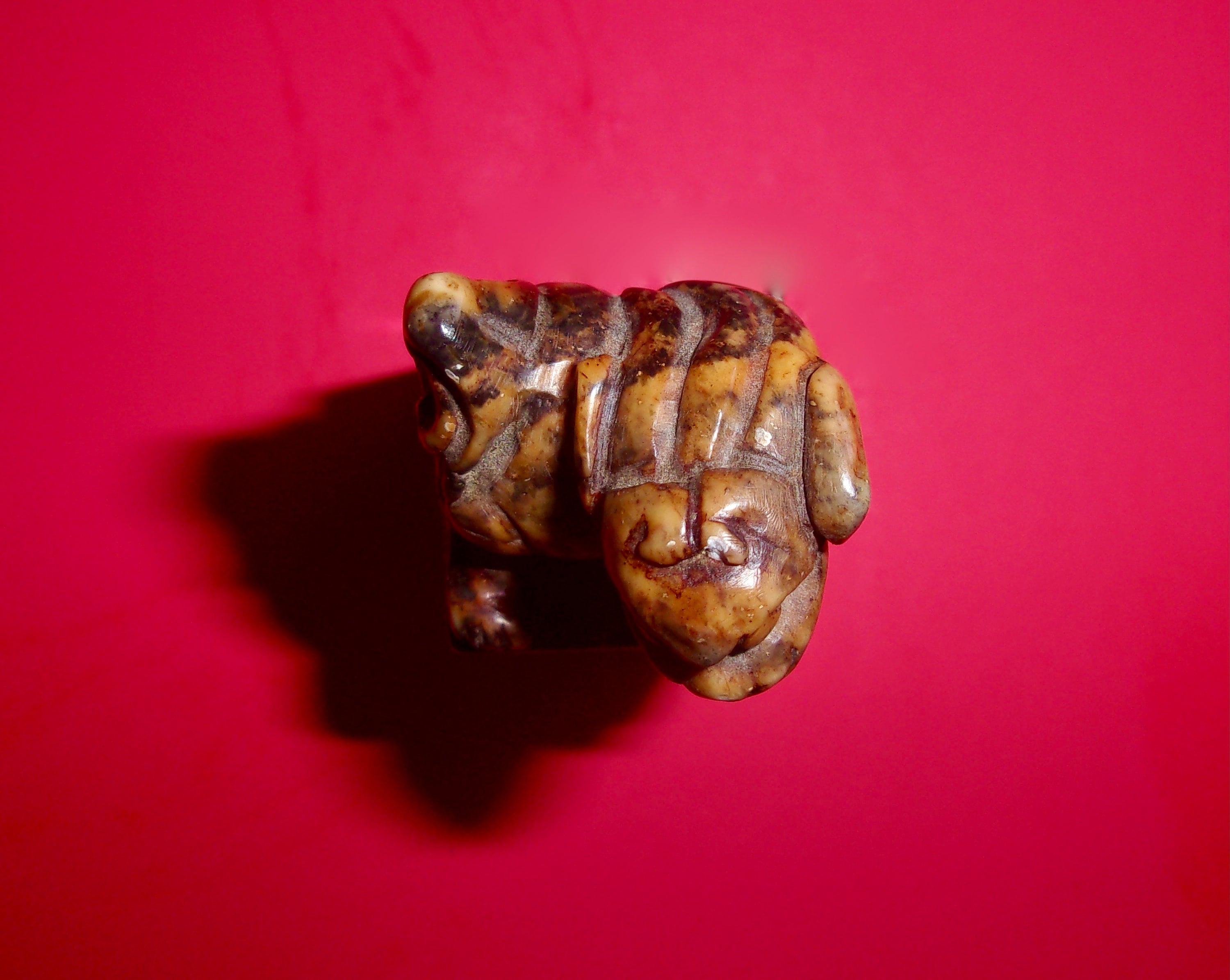 MINIATURE FOO DOG Squared Column Antique Vintage Single Carved Brown ...