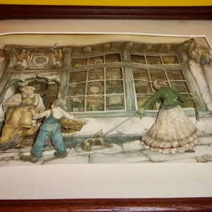 ANTON PIECK DIORAMA Vintage 3-D Shadow Box Clock Shop Keeper Young Boy ...