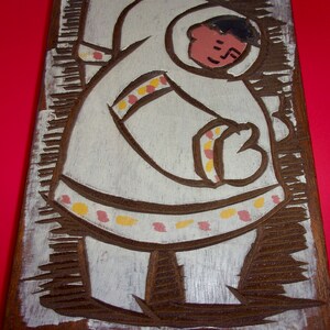 INUIT CARVING J. GRUTER Vintage Art Canada Hand Carved Mahogany Life of ...