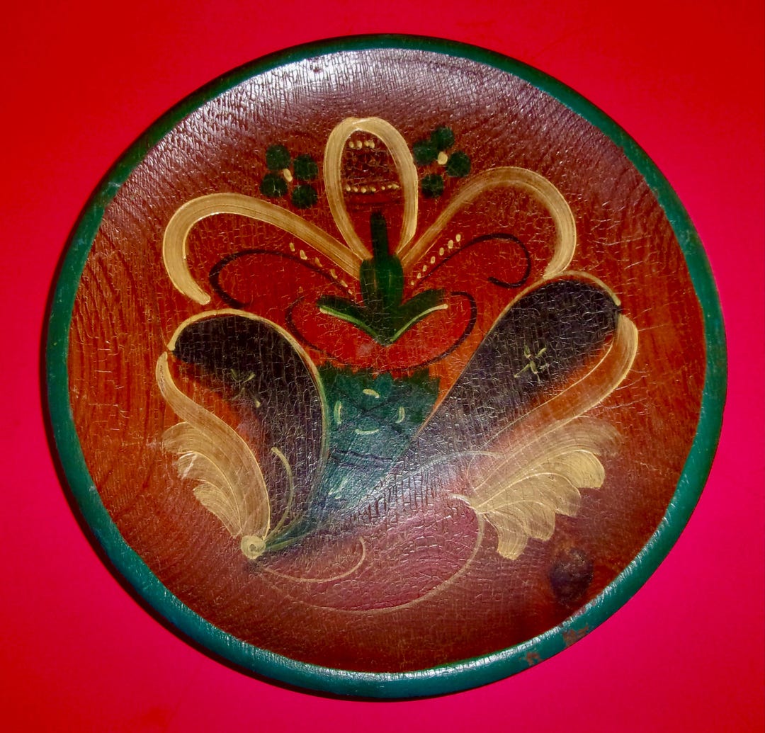 ROSEMALING WOOD PLATE Ahrneberg Made in Sweden Vintage Hand Painted ...
