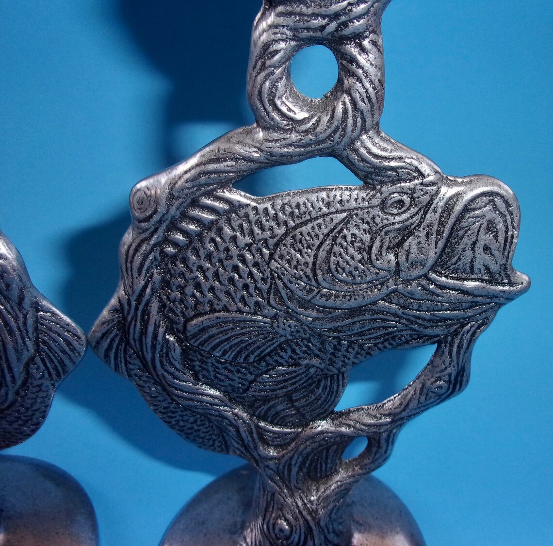 PEWTER FISH CANDLESTICKS Koi Trout Pair Vintage Detailed Open | Etsy