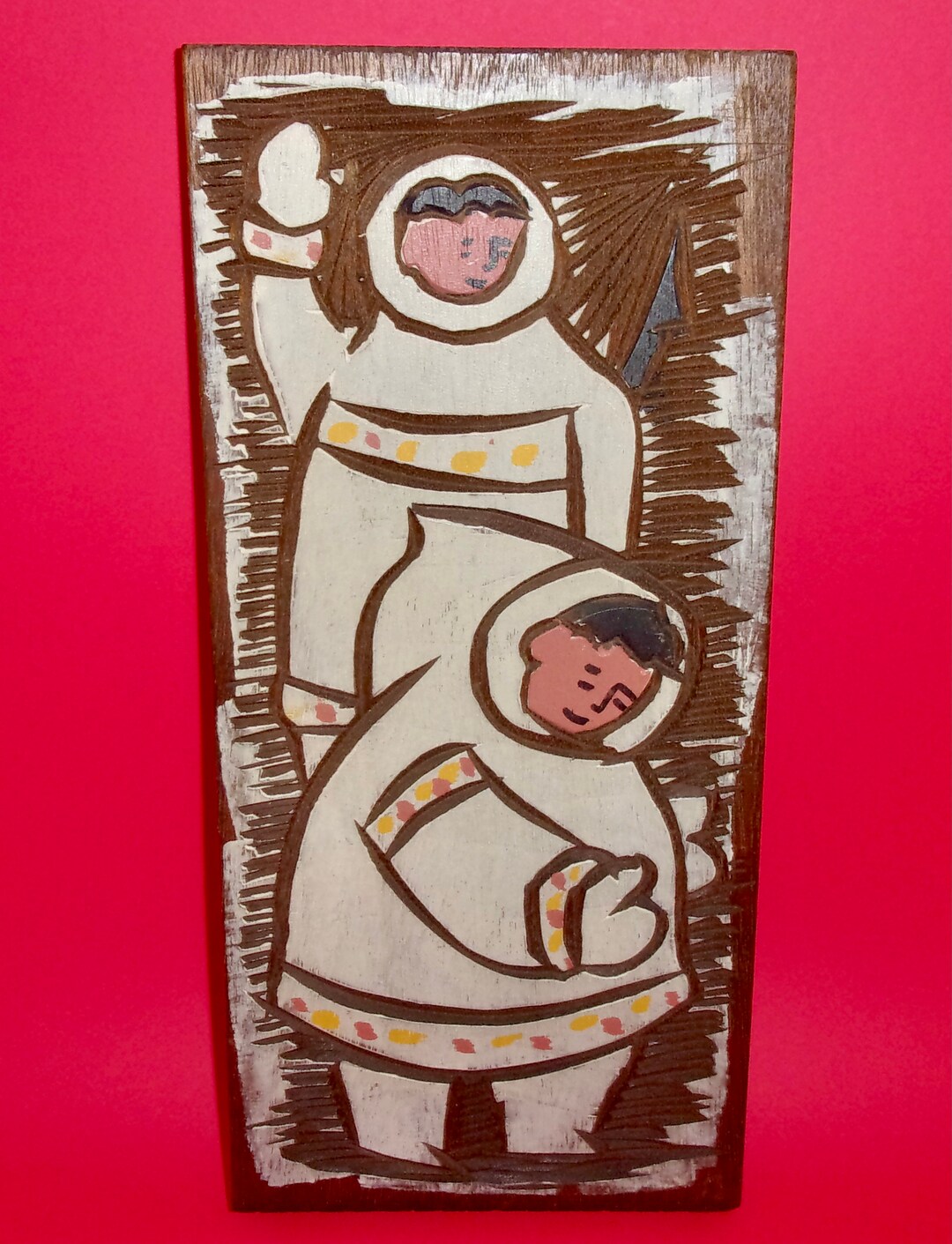 INUIT CARVING J. GRUTER Vintage Art Canada Hand Carved Mahogany Life of ...