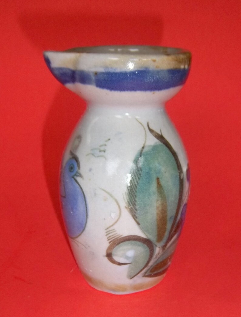 KEN EDWARDS TONALA Creamer Bottle Cruet Pottery Blue Bird Dove Gray ...
