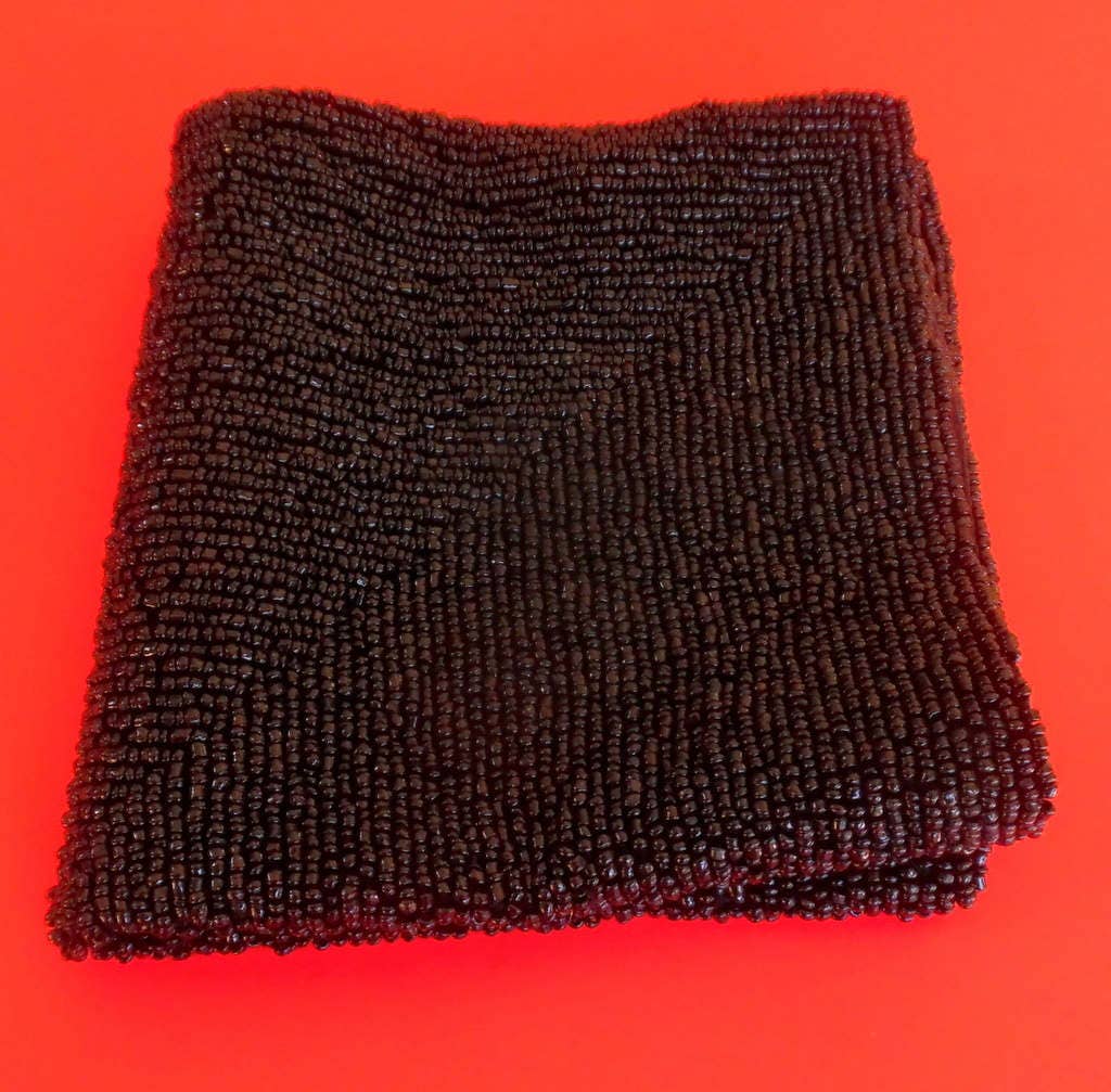 BLACK Glass SEED BEAD Panel Square Repurpose Jewelry Clothes Purse Tote ...