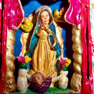 VIRGEN DE GUADALUPE Retablo Diorama Box Our Lady Mary Mother of Jesus ...
