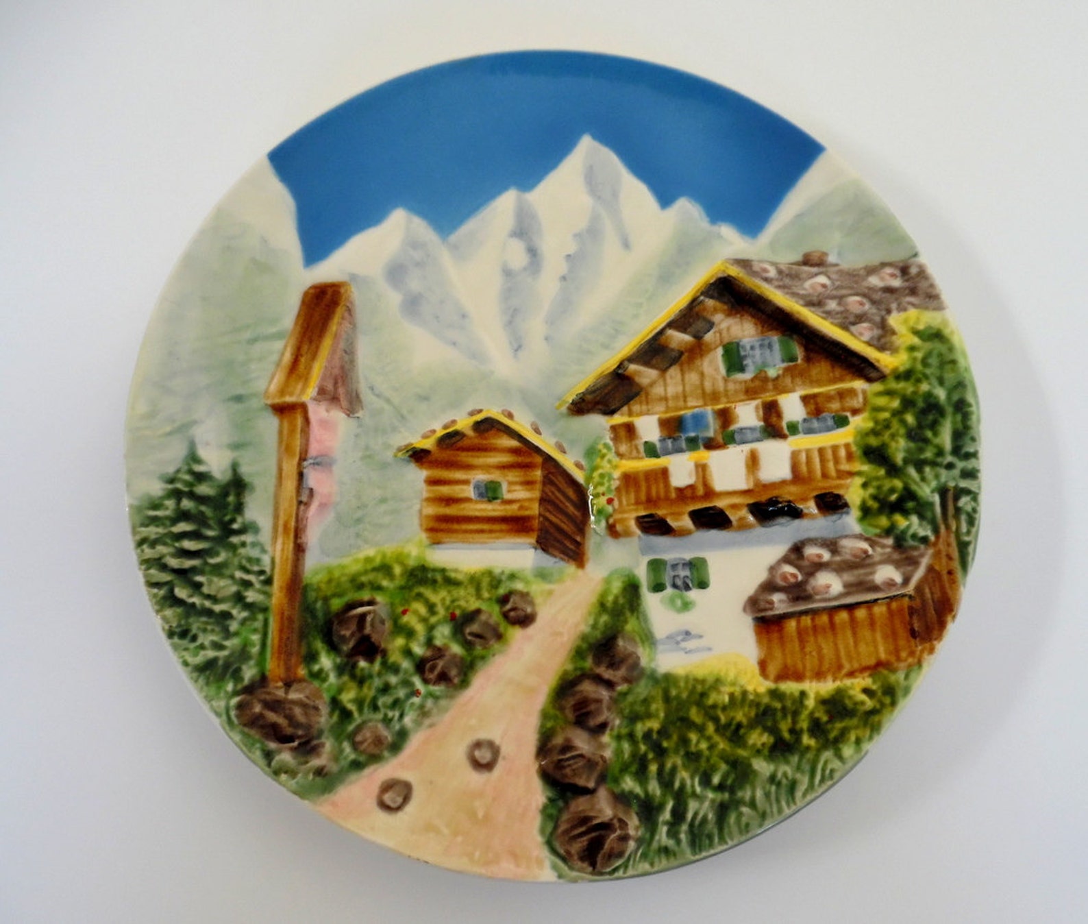 WESTERN GERMANY PLATE Alpine Embossed Vintage Mountains Chalet - Etsy