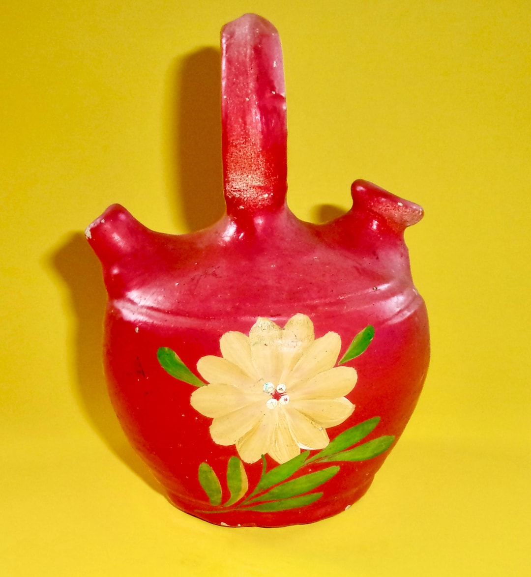 BOTIJO WATER JUG Pottery Spanish Hand Painted Made White Clay Dual ...