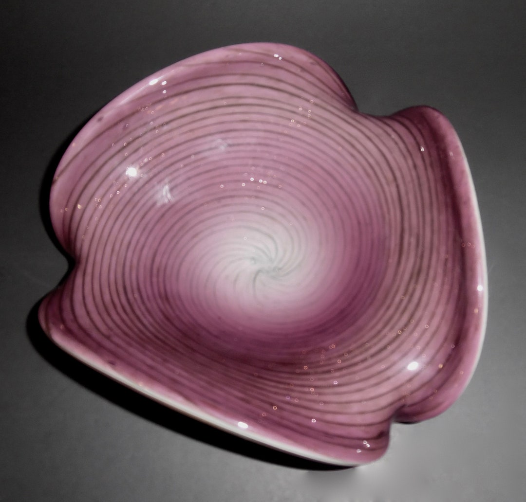 MURANO CASED GLASS Dish Bowl Free Form Swirled Mauve Pink/brown Gold ...