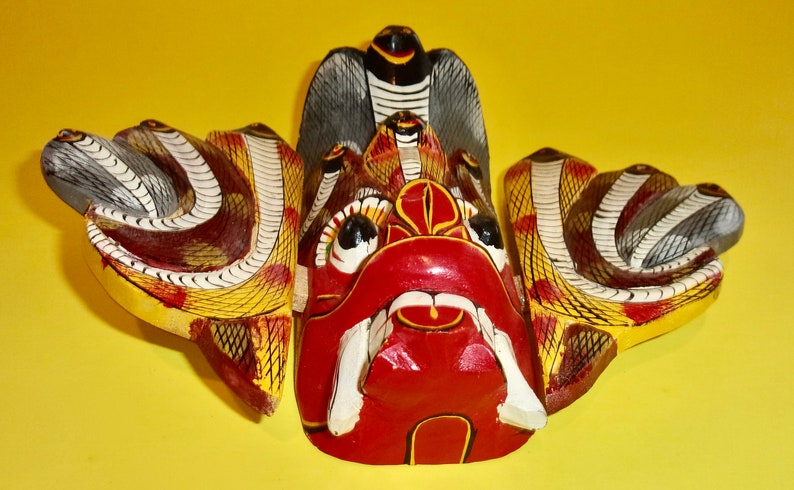 NAGA RAKSHA MASK Vintage Carved Light Weight Wood Bulging Eyes Snake ...