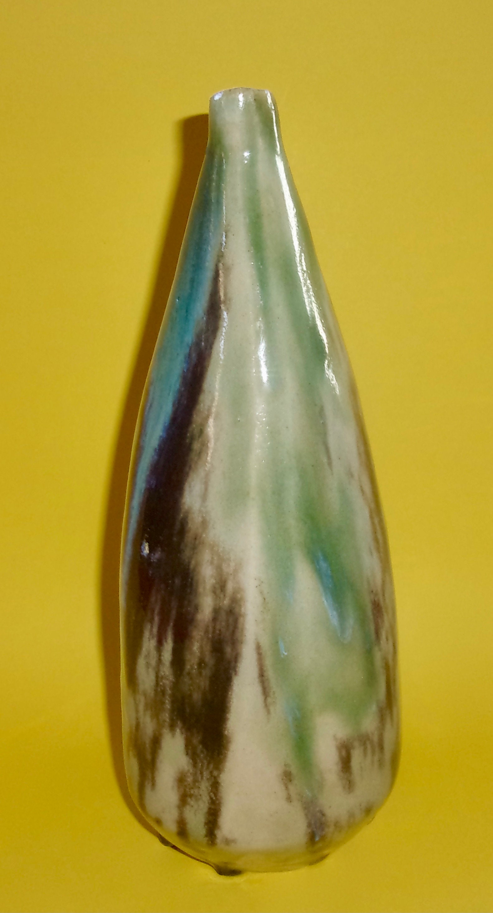 POTTERY BUD VASE Studio Art Object Bud Vintage Drip Glaze Spine Blue ...