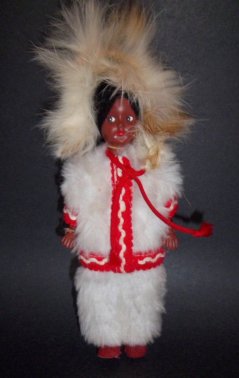 INUIT ALASKAN DOLL Native Eskimo Vintage Dark Skinned Faux Real Fur ...