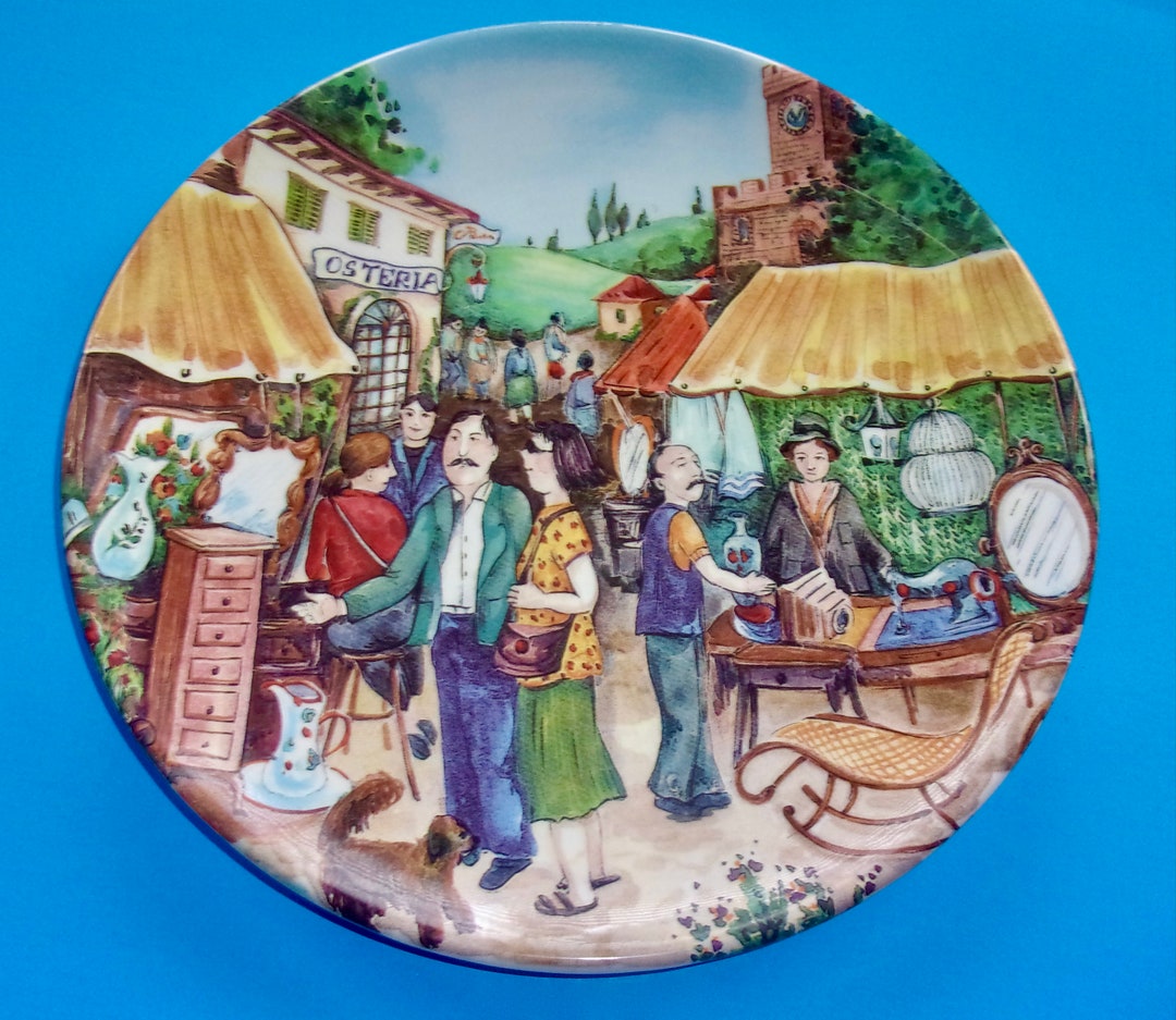BRUNELLI ANTIQUING PLATE Designed Made Italy Vintage Ceramic Colorful ...