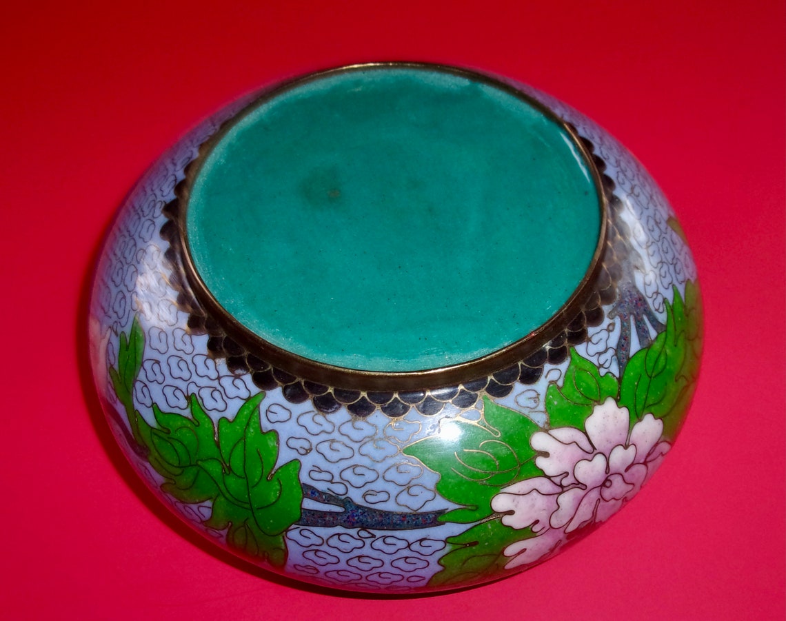 CLOISONNE ENAMELED BOWL Light Blue Chinese Floral Butterfly - Etsy