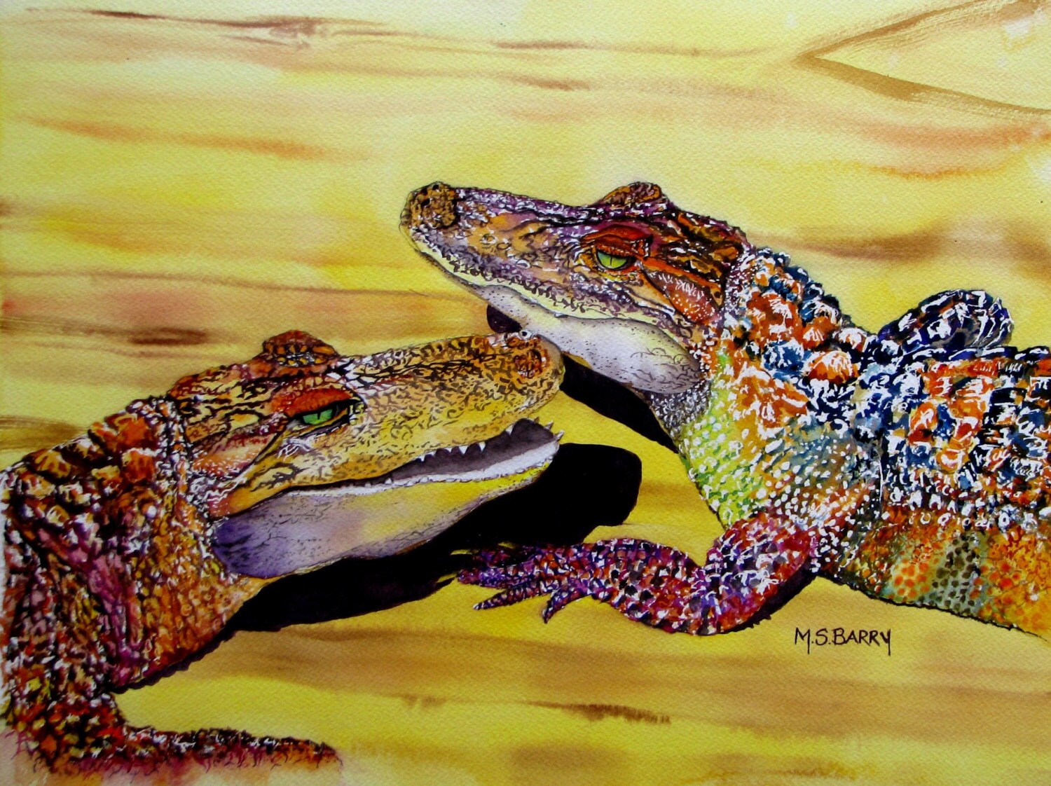 Watercolor Painting of 2 Baby Alligators. Print of an Original Piece of ...