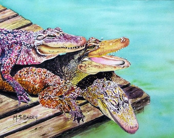 Watercolor Painting of 2 Baby Alligators. Print of an Original | Etsy