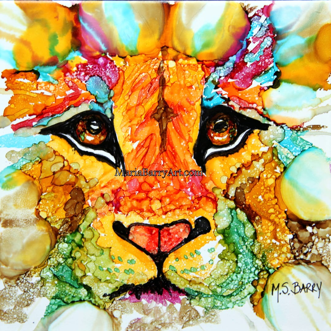 Lion's Head: Gold. Print From an Original Alcohol Ink Painting on ...