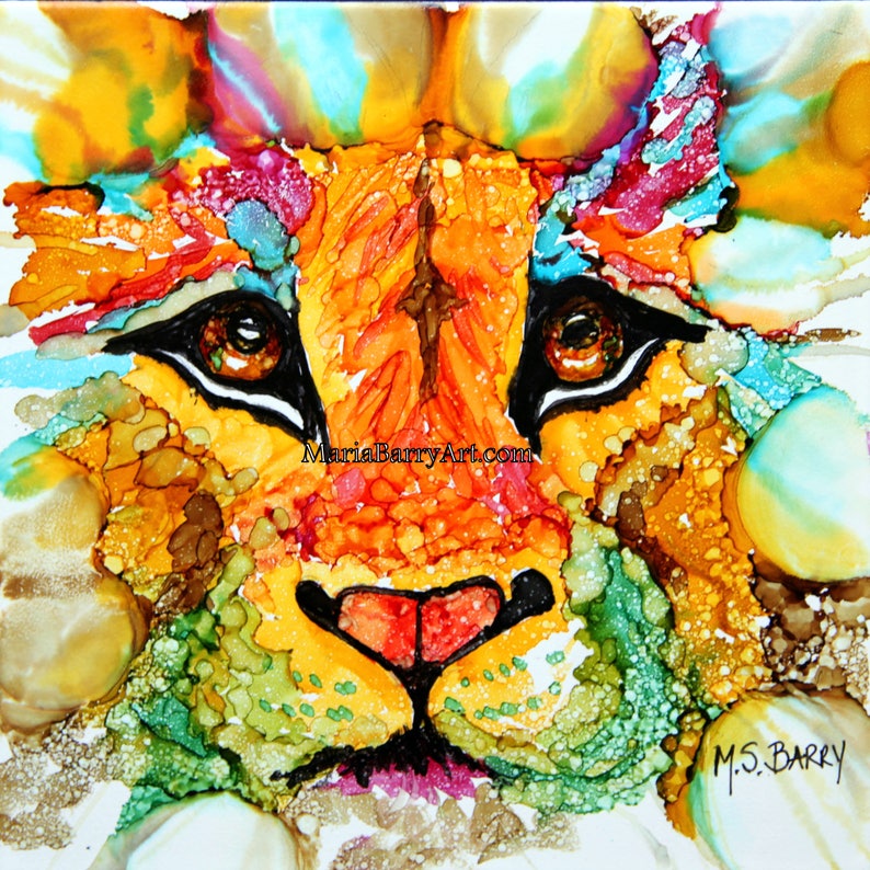 Lion's Head: Gold. Print From an Original Alcohol Ink - Etsy