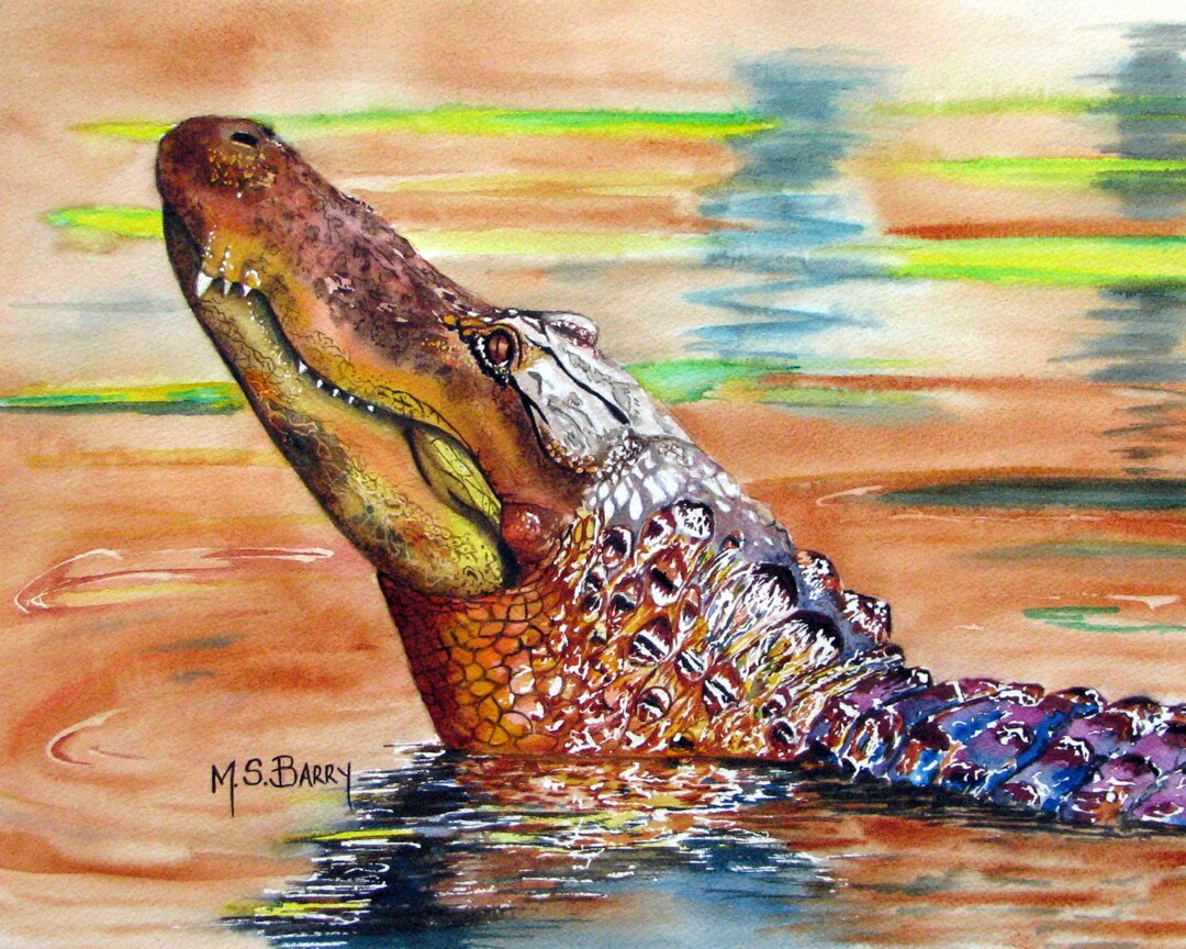Sunset Gator: A Watercolor Print of an Original Painting of an ...