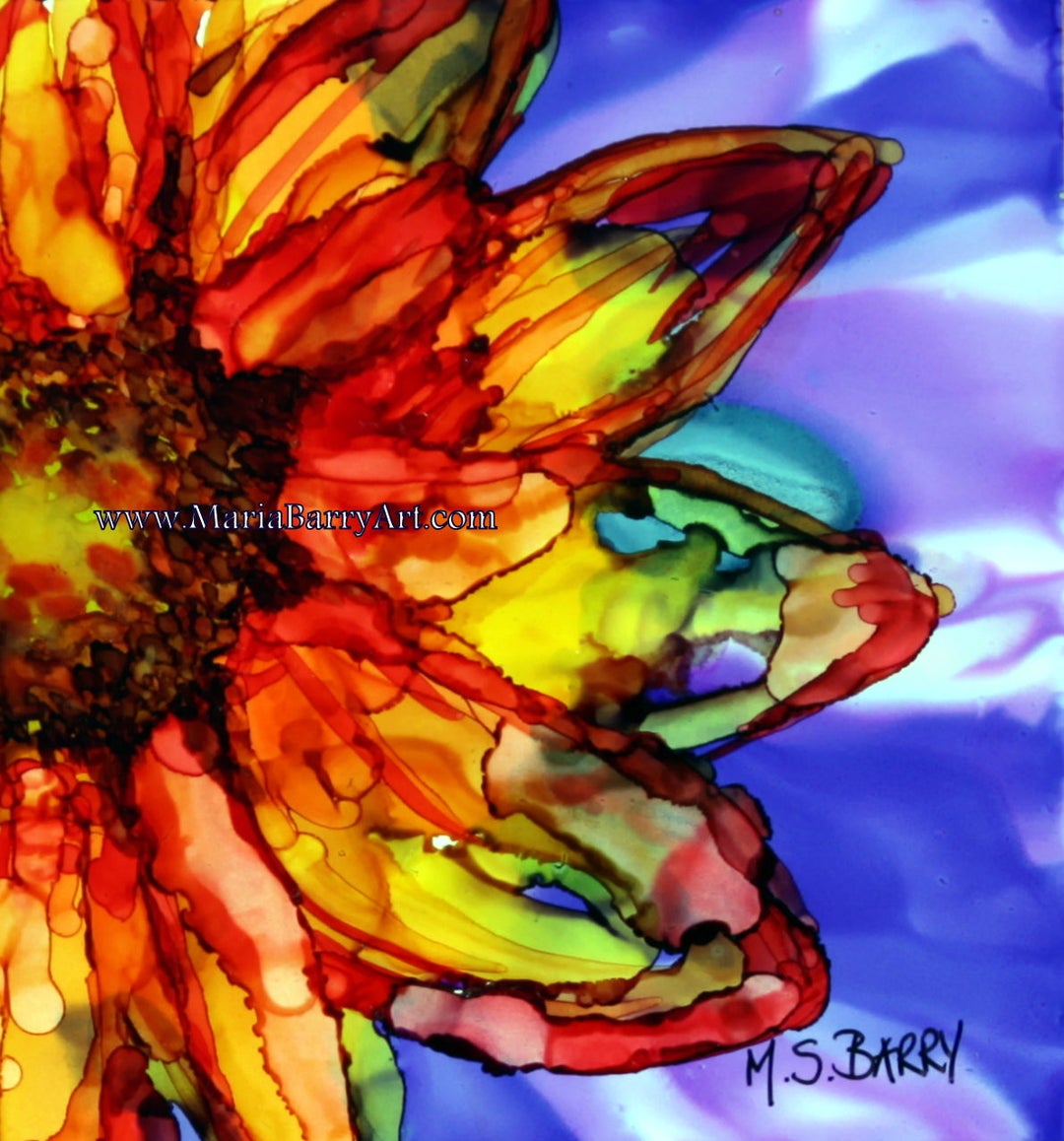 Sunflower: Print of a Magical Sunflower From an Original Alcohol Ink ...