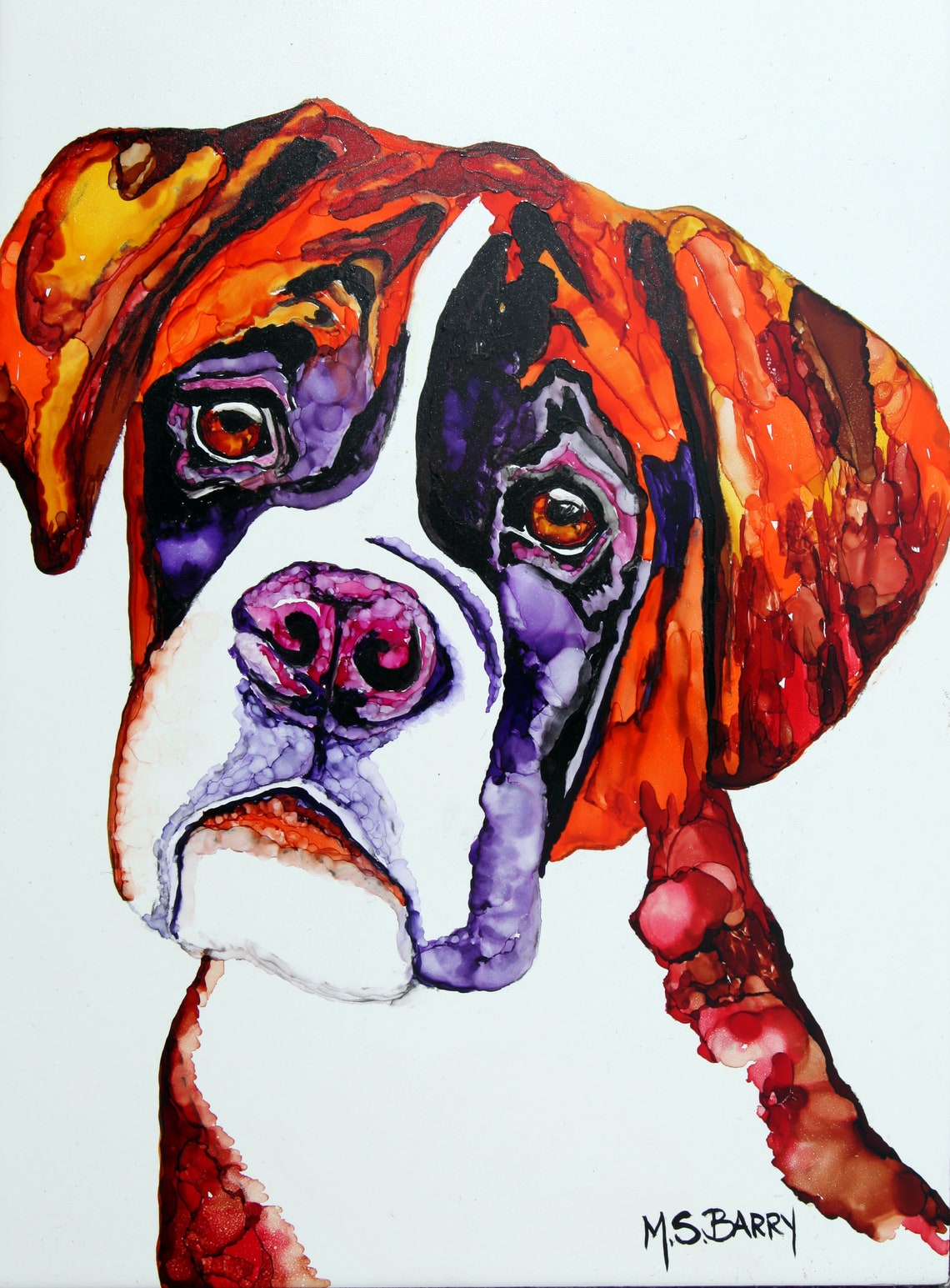 Dog Print of an Alcohol Ink Painting on Ceramic Tile of a Boxer Dog ...