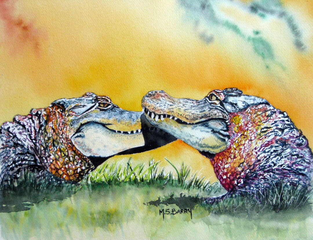 The Kiss - Watercolor Alligator Print of an Original Piece of Artwork ...