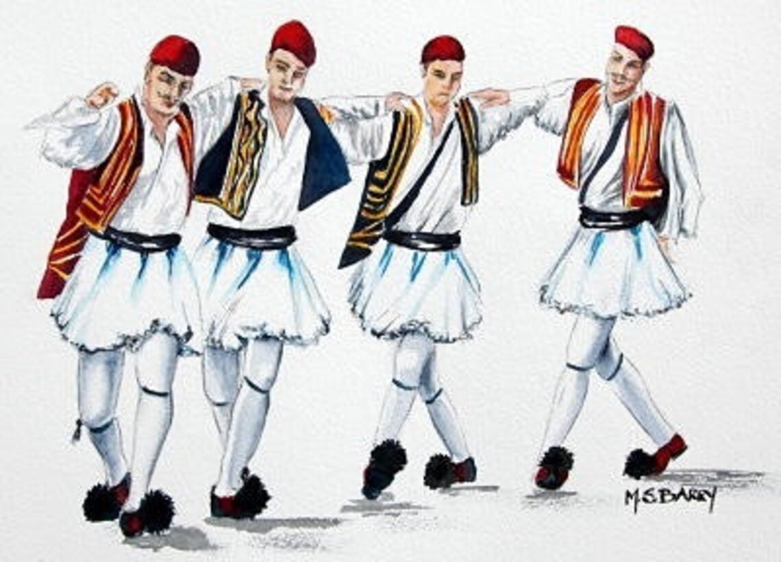 Dancing Evzones: A Watercolor Print From an Original Painting of Greek ...