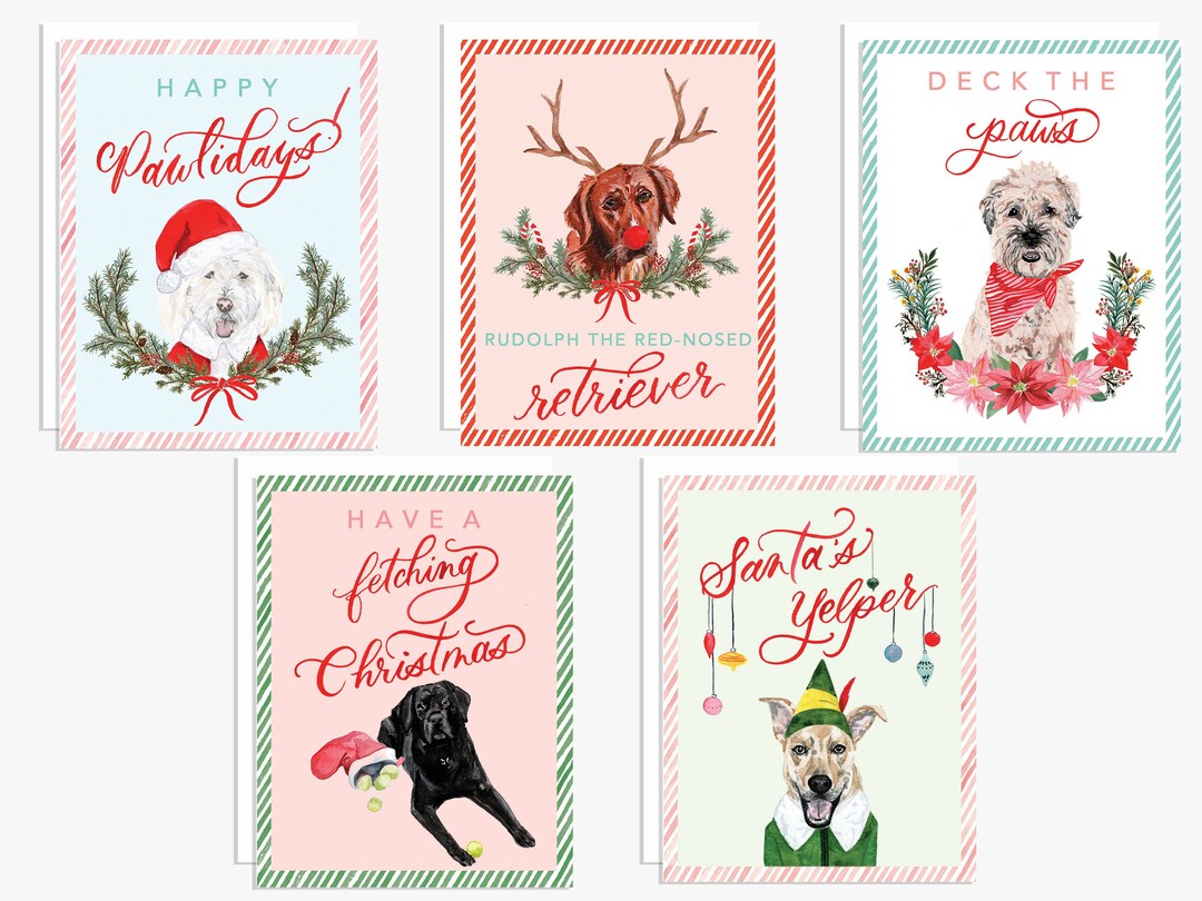 Christmas Pups Holiday Greeting Cards - Set of 5 - Dog Christmas Card ...