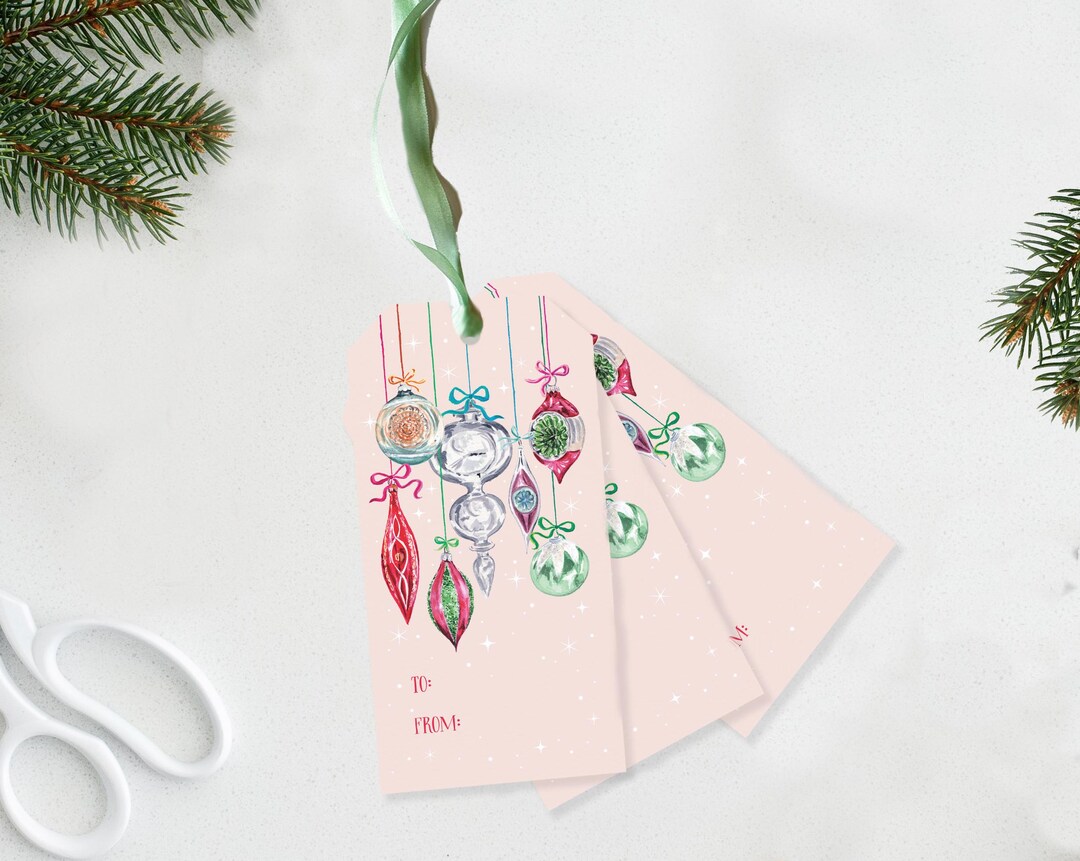 Vintage Ornament Gift Tags - Set of 10 - Holiday Gift Wrap - Hanging ...