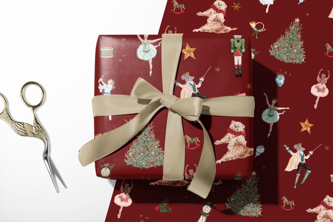 Burgundy Nutcracker Ballet Watercolor Gift Wrap Sheets - Nutcracker ...