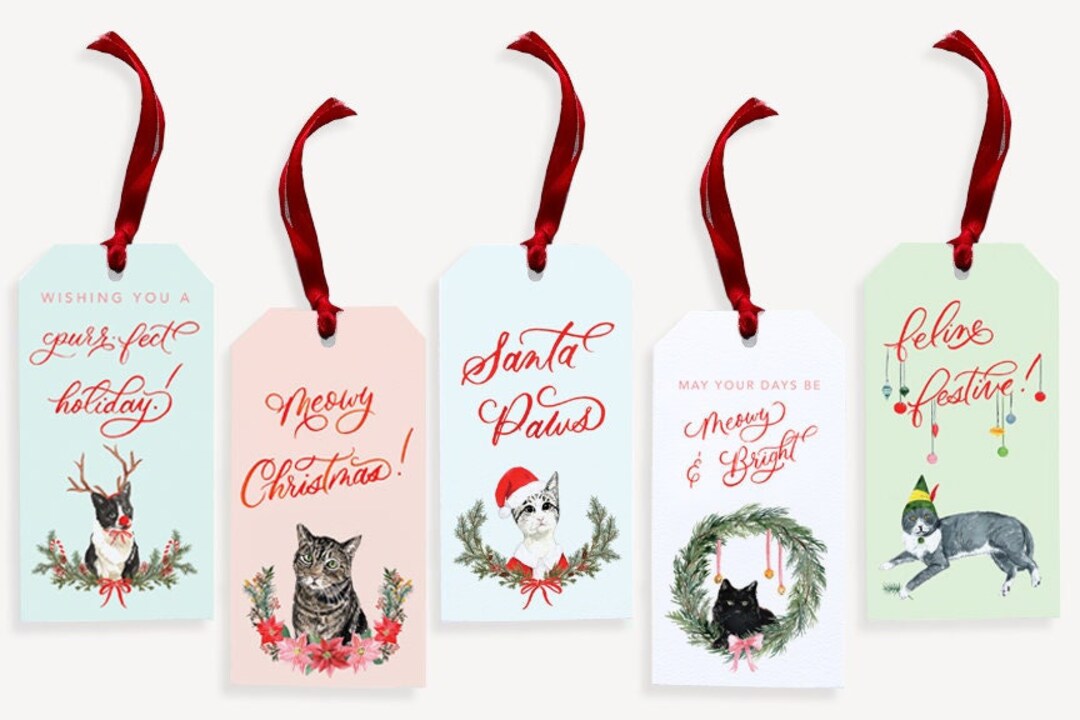 Christmas Cats Gift Tags With Ribbon– Set of 10 - Holiday Gift Wrap ...