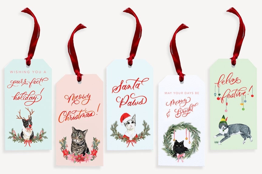 Christmas Cats Gift Tags With Ribbon Set of 10 Holiday Gift Wrap ...
