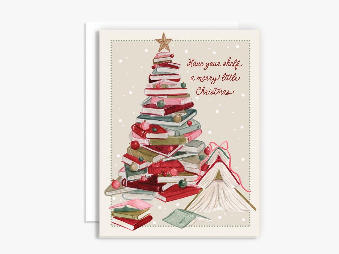 Have Your Shelf A Merry Christmas Book Tree Card - Watercolor Christmas ...