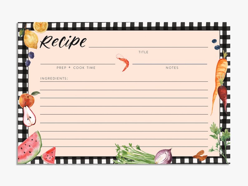 Watercolor Farmer's Market Recipe Cards - Recipe Book Cards - Family ...