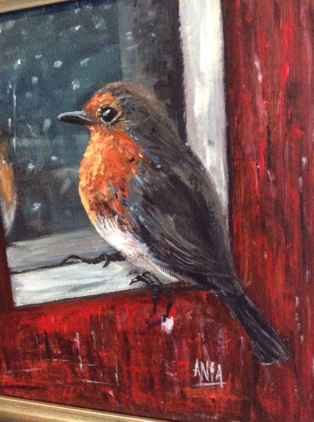 Original Acrylic Painting of a Lovely Robin. Framed Painting. Robin ...