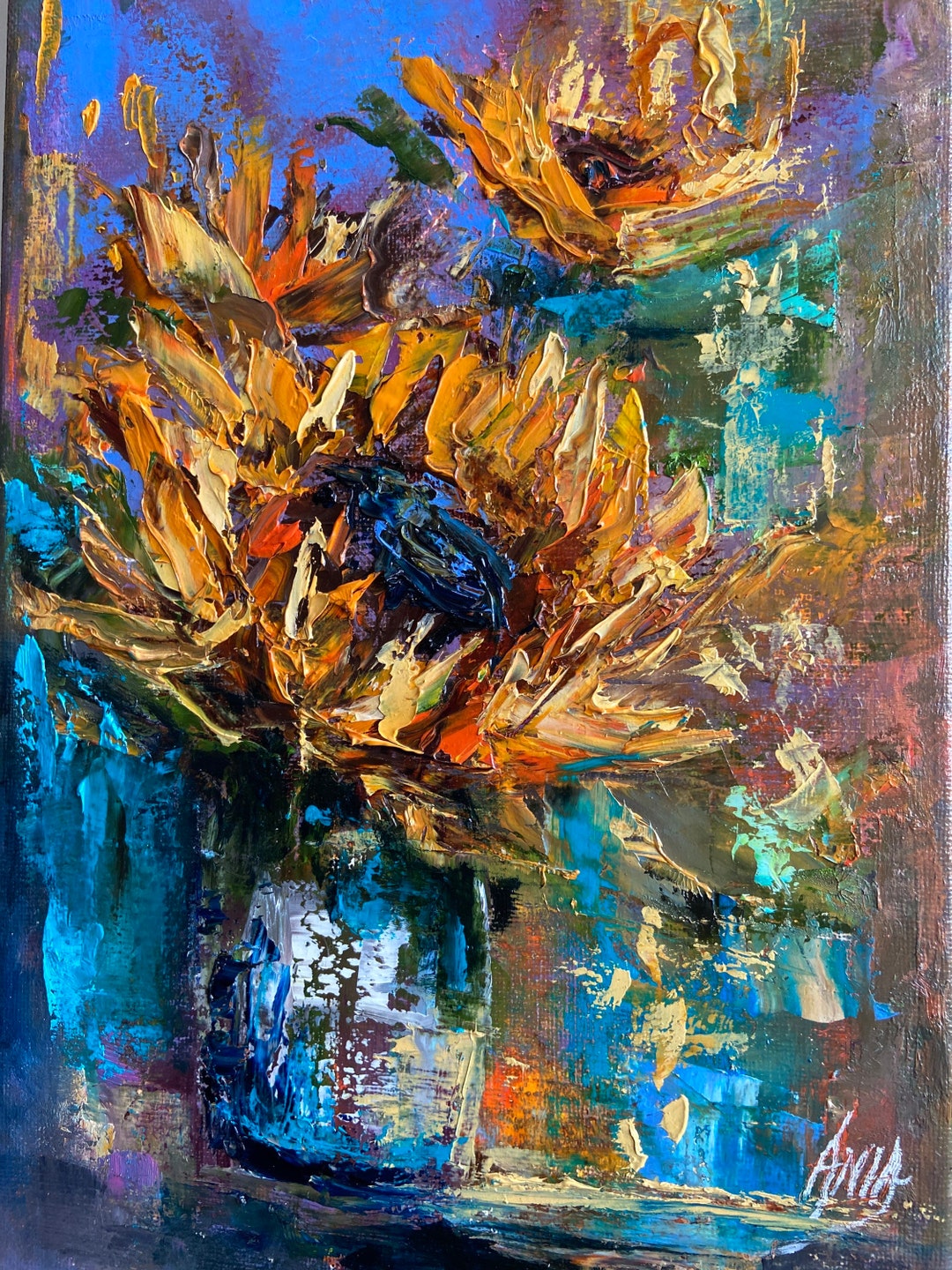 Sunflower Vibes. Oil Painting on Canvas. Impressionist. Still - Etsy