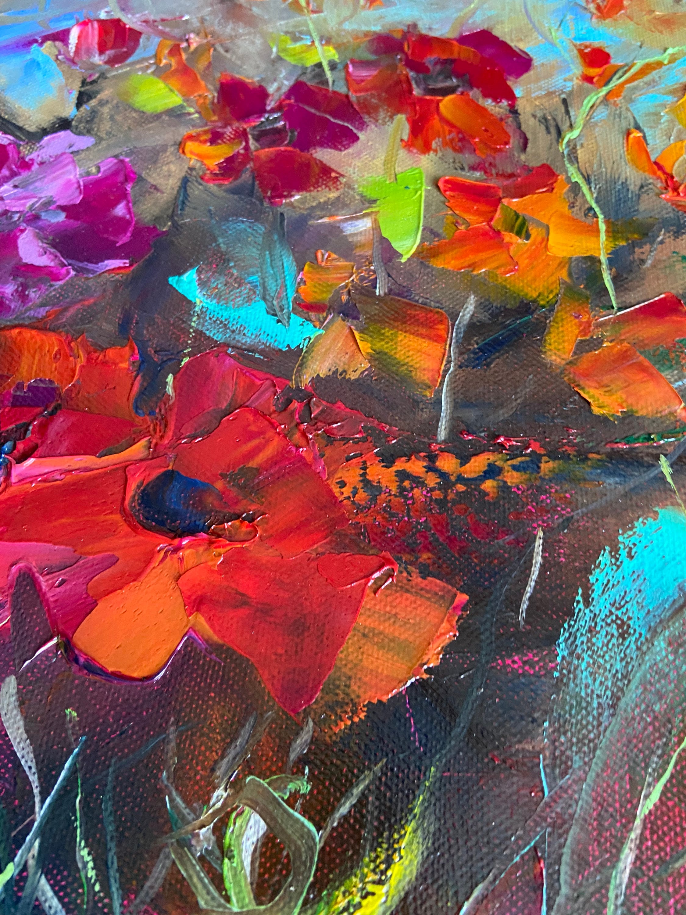 Happiness in Bloom. Abstract Flowers Stretched Canvas. Oil Painting ...