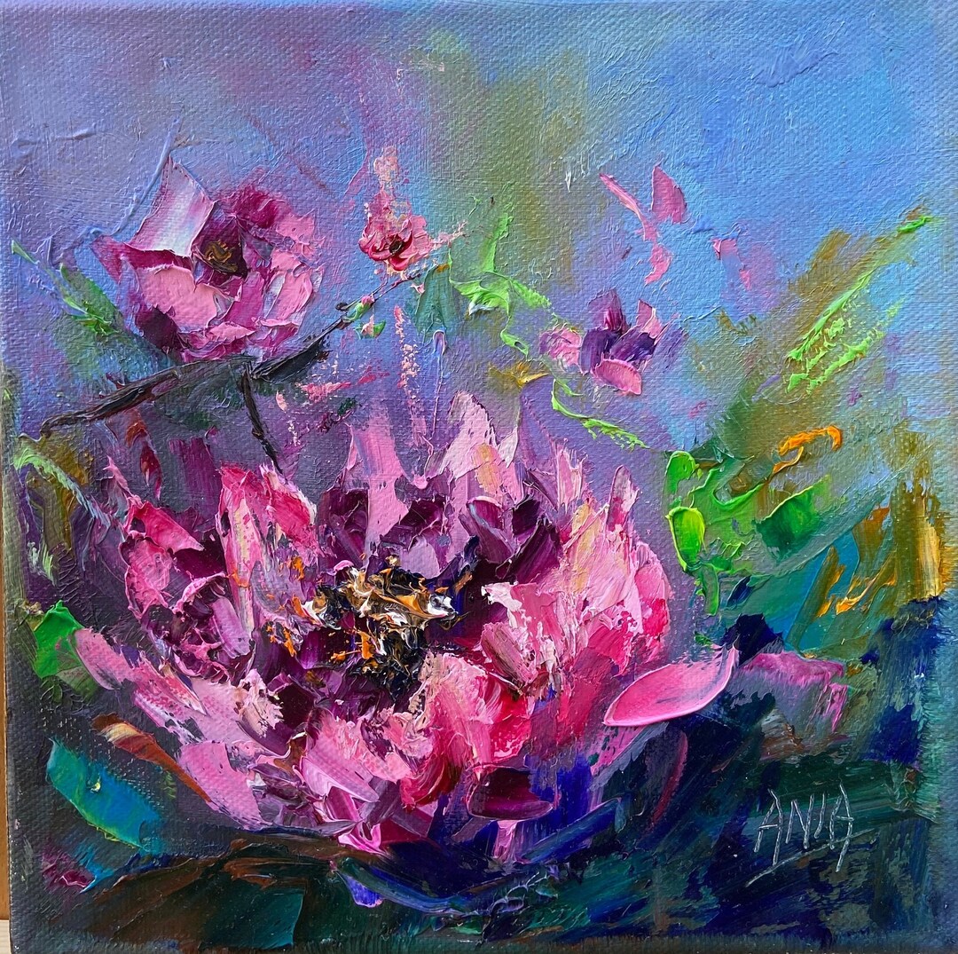 Palette Knife Peony Oil Painting on Canvas: Floral Wall Art - Etsy
